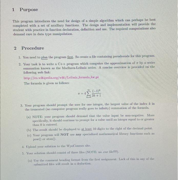 Solved 1 Purpose This program introduces the need for design | Chegg.com