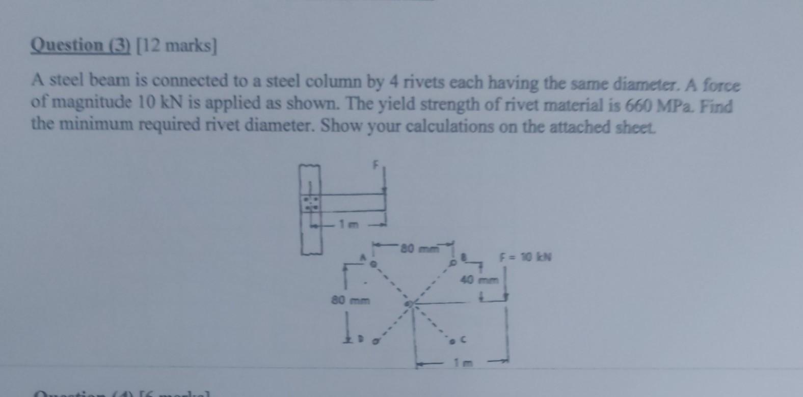 Solved A steel beam is connected to a steel column by 4 | Chegg.com