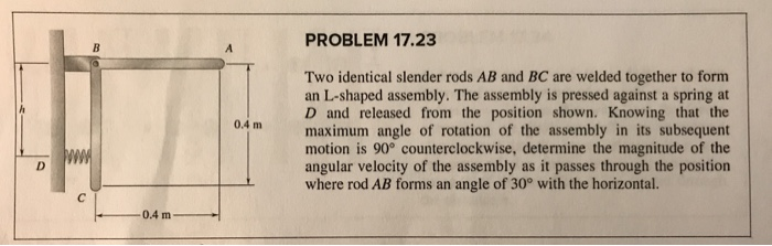 Solved PROBLEM 17.23 Two identical slender rods AB and BC | Chegg.com