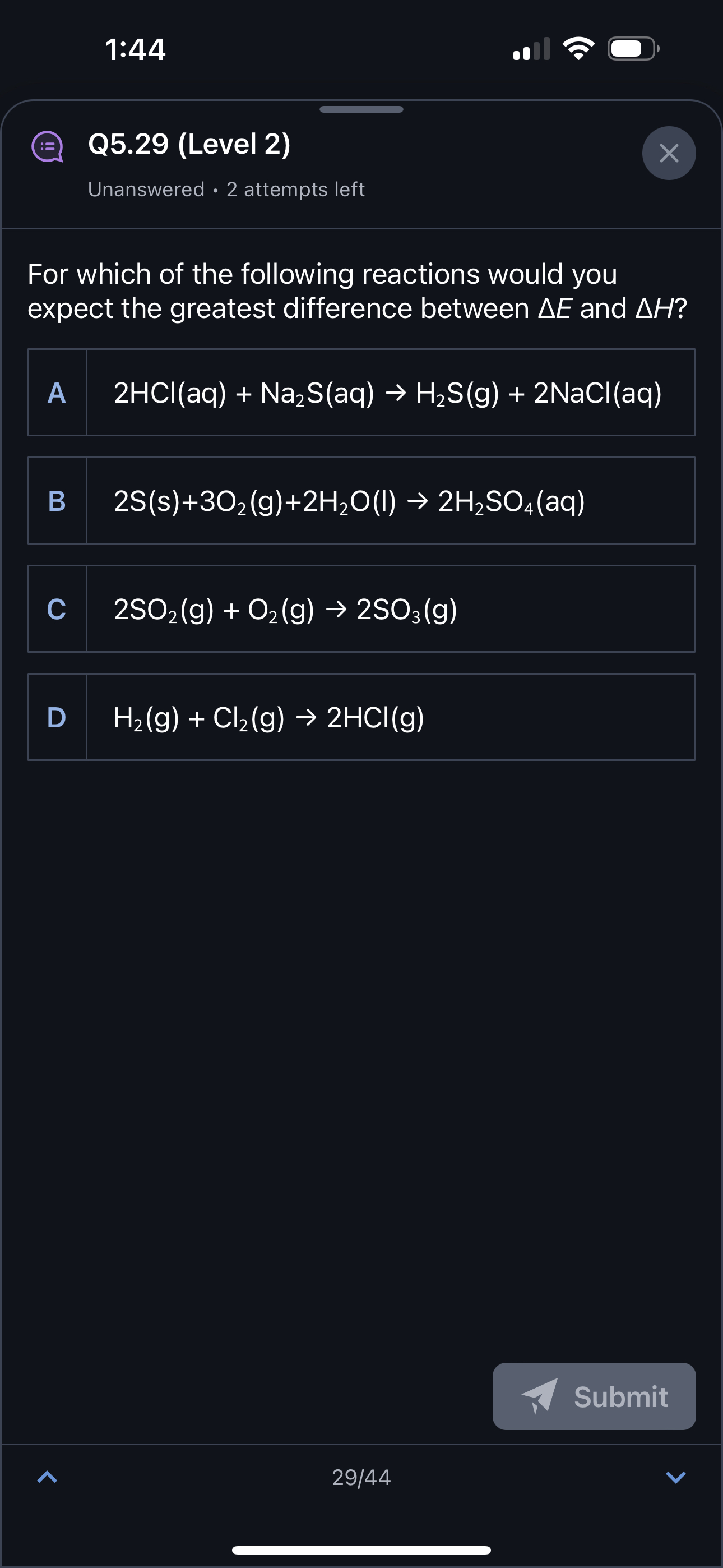 Solved 1:44Q5.29 (Level 2)Unanswered • 2 ﻿attempts leftFor | Chegg.com