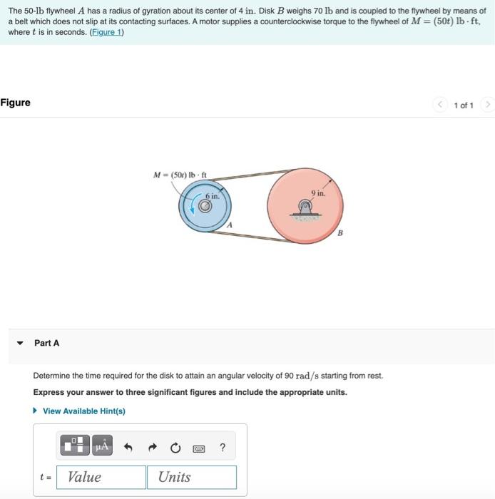 Solved The 50 -lb flywheel A has a radius of gyration about | Chegg.com