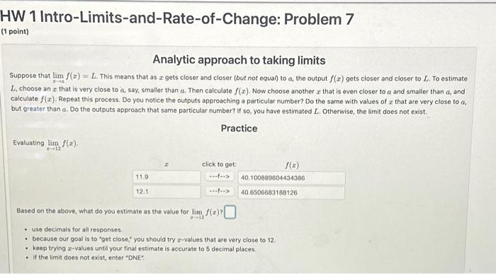 Solved Analytic approach to taking limits Suppose that | Chegg.com