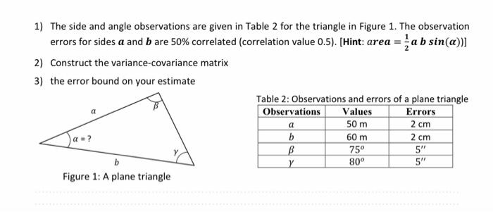 Solved 1) The side and angle observations are given in Table | Chegg.com