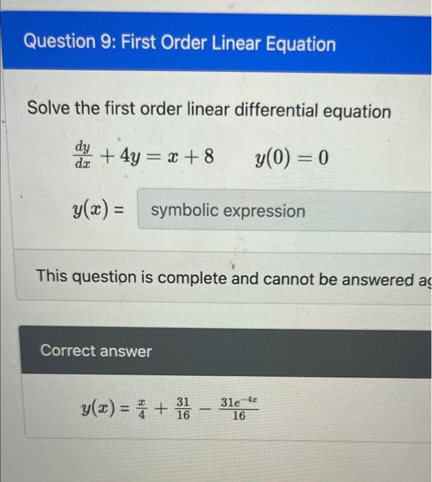 Solved Solve the first order linear differential equation | Chegg.com