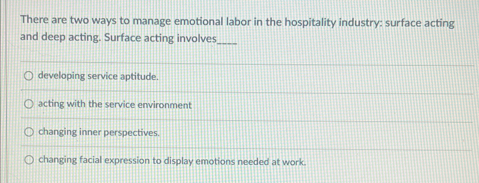 Solved There are two ways to manage emotional labor in the | Chegg.com
