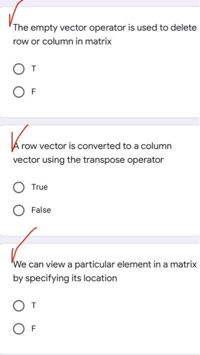Solved The empty vector operator is used to delete row or | Chegg.com