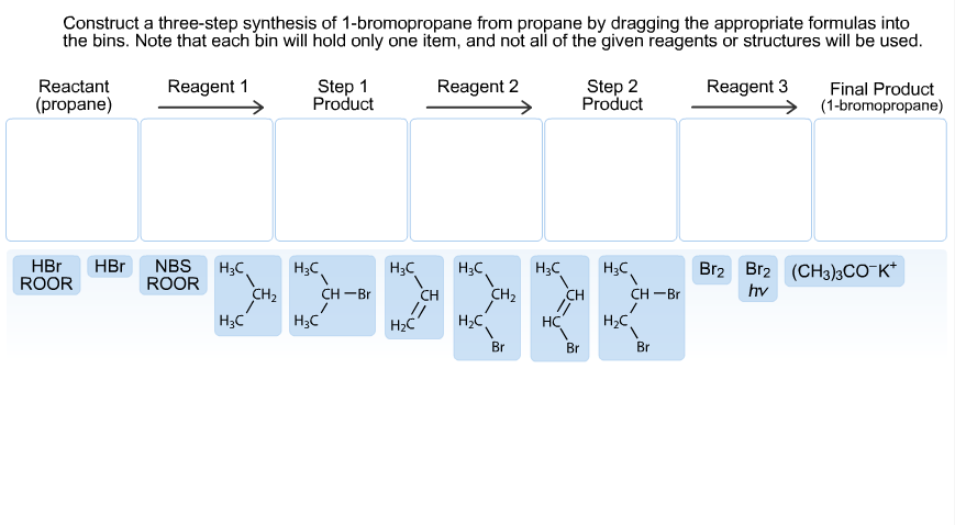 Solved Construct a three-step synthesis of 1-bromopropane | Chegg.com