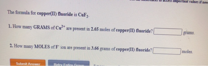 Solved Important values if neem The formula for copper(II) | Chegg.com
