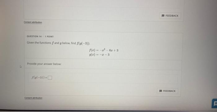 Solved questow 14 - 1 roint Given the functions f and g | Chegg.com