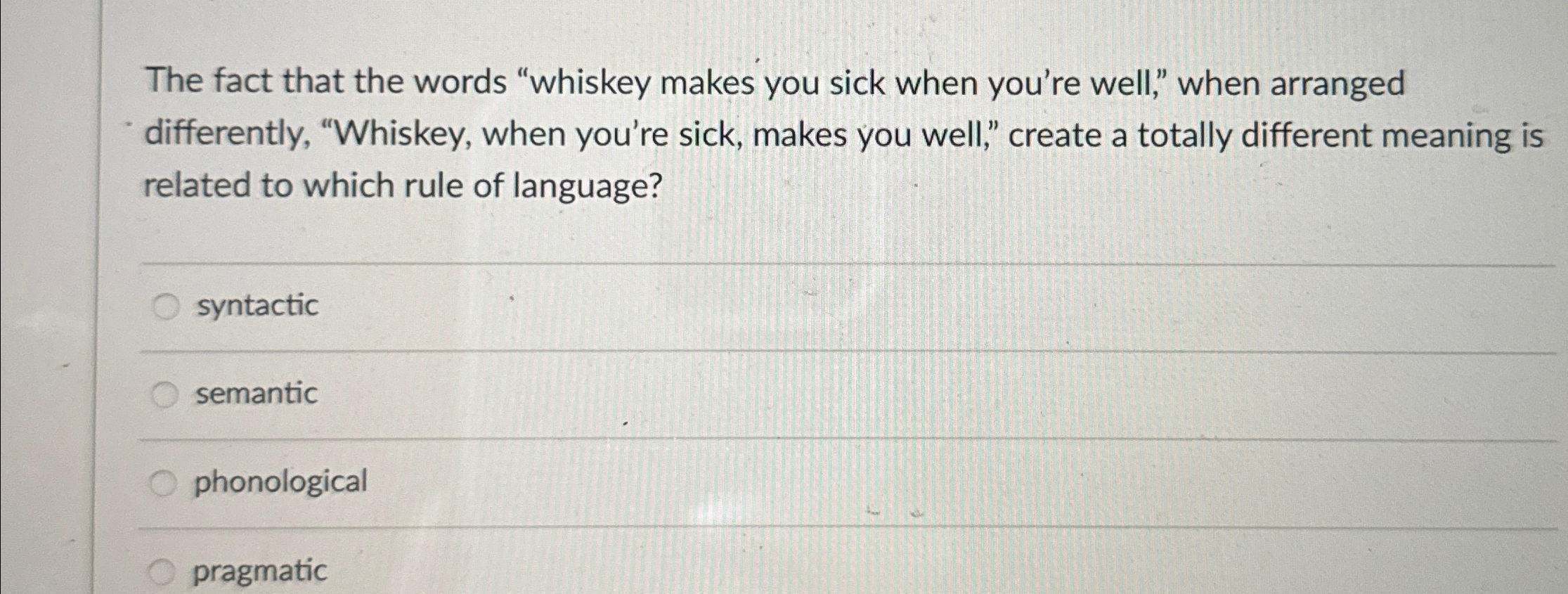 Solved The fact that the words "whiskey makes you sick when | Chegg.com