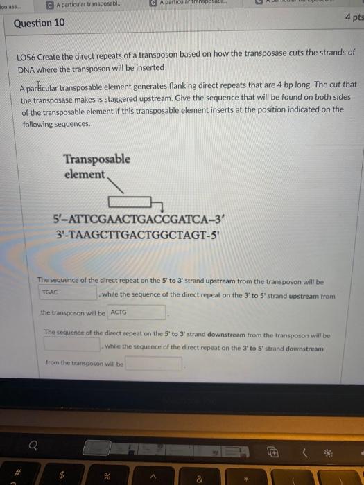 Solved LO56 Create the direct repeats of a transposon based | Chegg.com