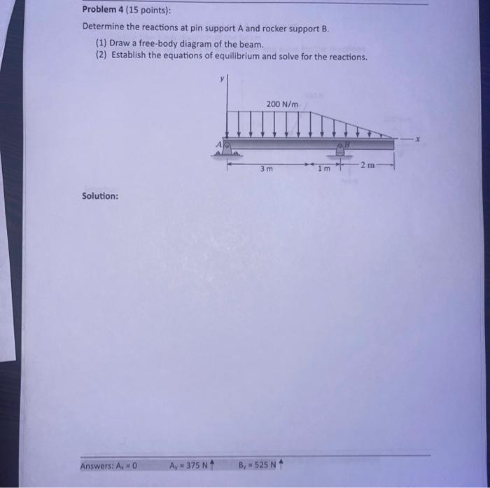 Solved Determine the reactions at pin support A and rocker | Chegg.com