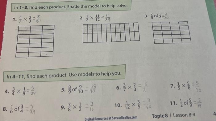 Solved In 1-3, find each product. Shade the model to help | Chegg.com