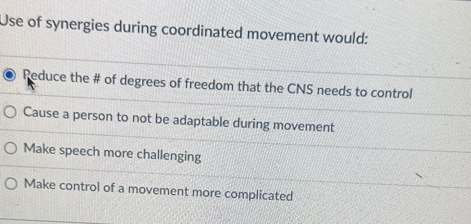 Solved Use of synergies during coordinated movement | Chegg.com
