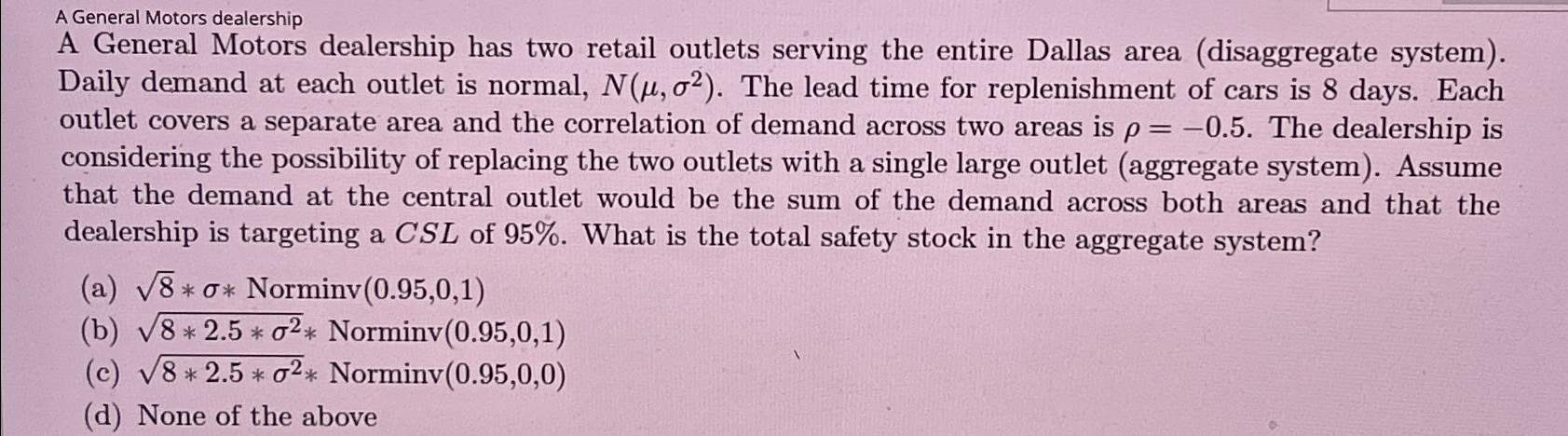 Solved A General Motors dealershipA General Motors | Chegg.com