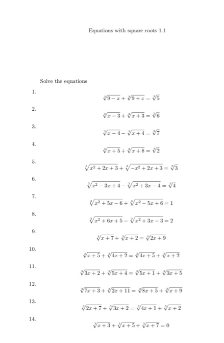 Solved Equations with square roots 1.1 Solve the equations | Chegg.com