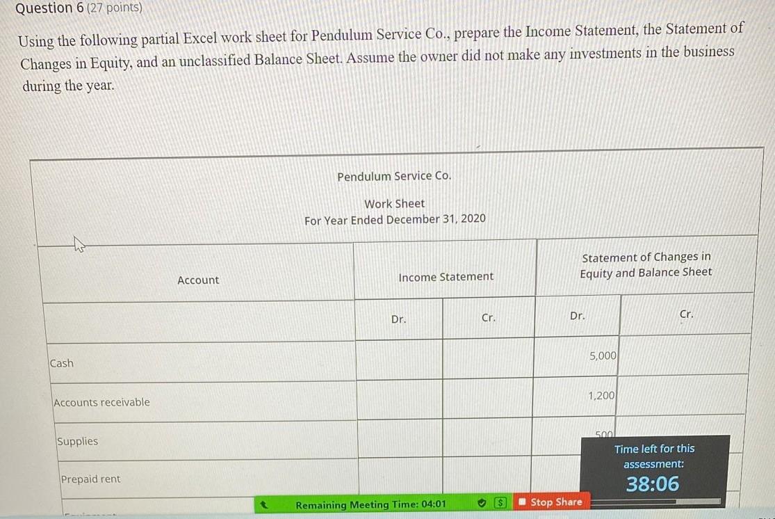 Solved Using the following partial Excel work sheet for | Chegg.com