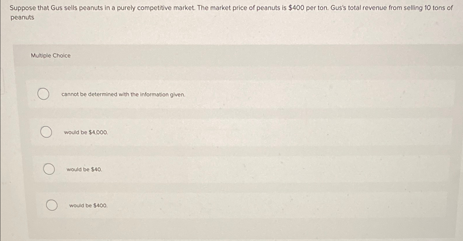 Solved Suppose that Gus sells peanuts in a purely | Chegg.com