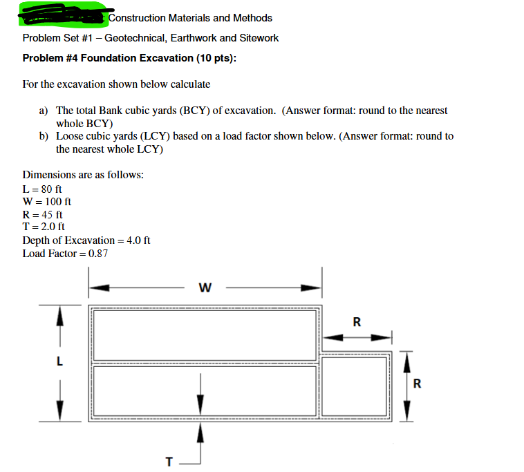 Solved Problem Set #1 - ﻿Geotechnical, Earthwork and | Chegg.com