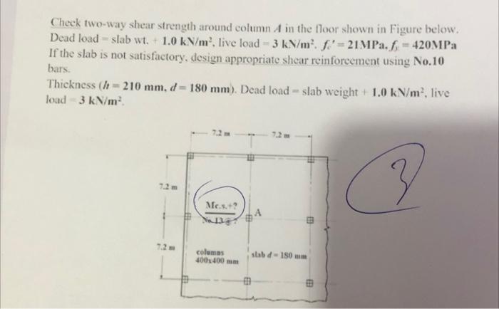 Solved Check two-way shear strength around column A in the | Chegg.com
