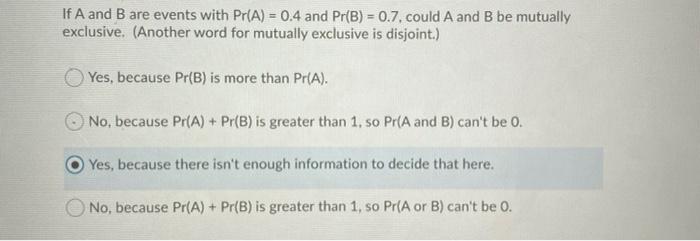 Solved If A and B are events with Pr(A) = 0.4 and Pr(B) = | Chegg.com