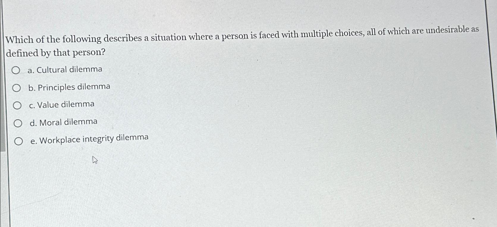 Solved Which of the following describes a situation where a | Chegg.com