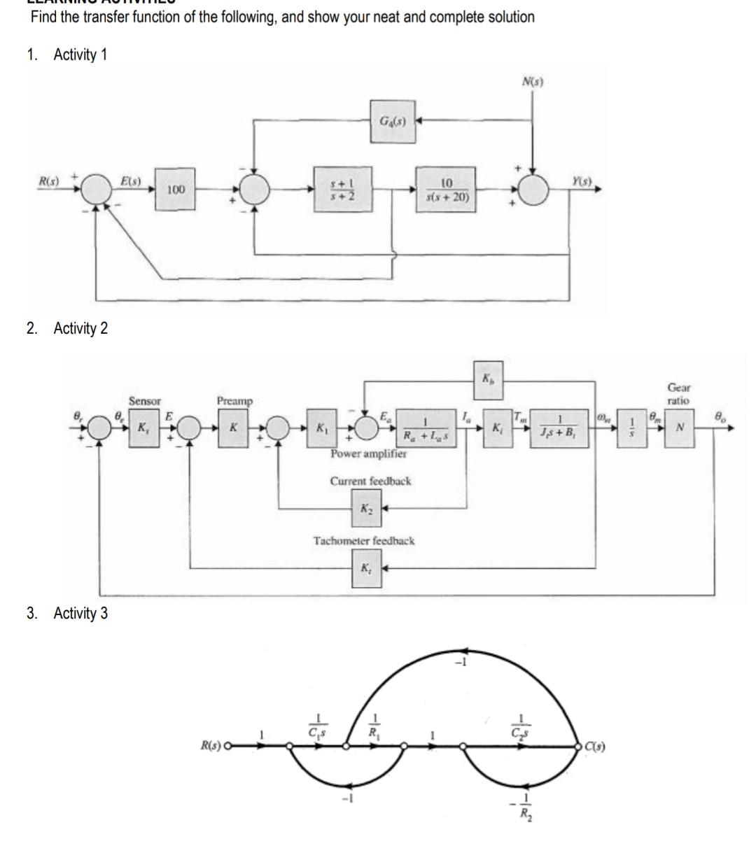 Solved Find the transfer function of the following, and show | Chegg.com