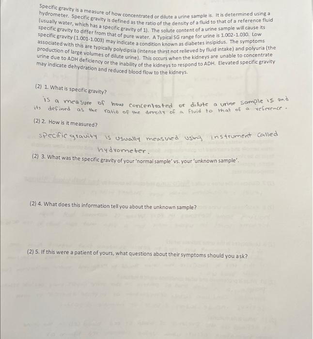 Solved Specific gravity is a measure of how concentrated or | Chegg.com