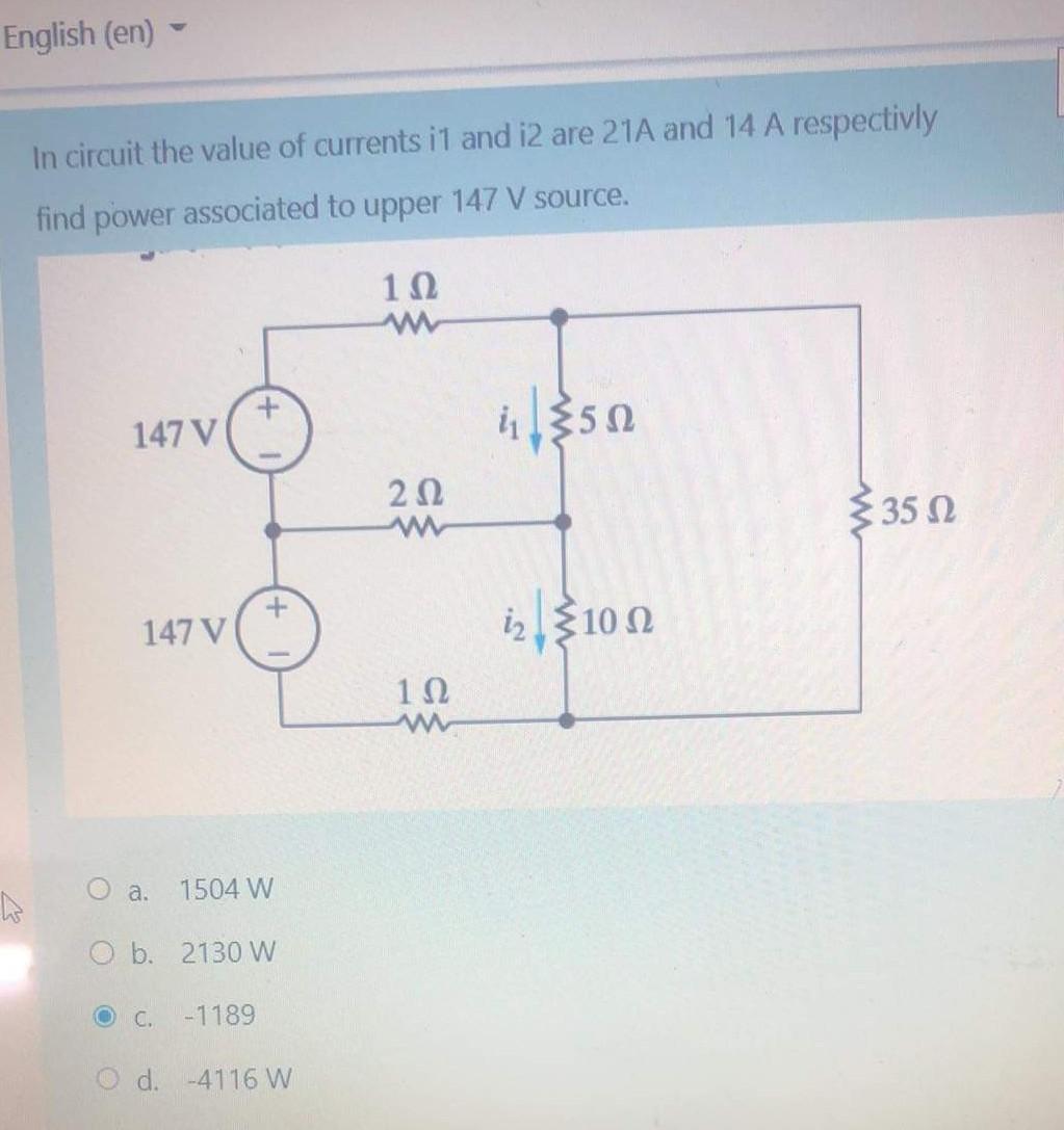 Solved In circuit the value of currents i1 and i2 are 21 A | Chegg.com