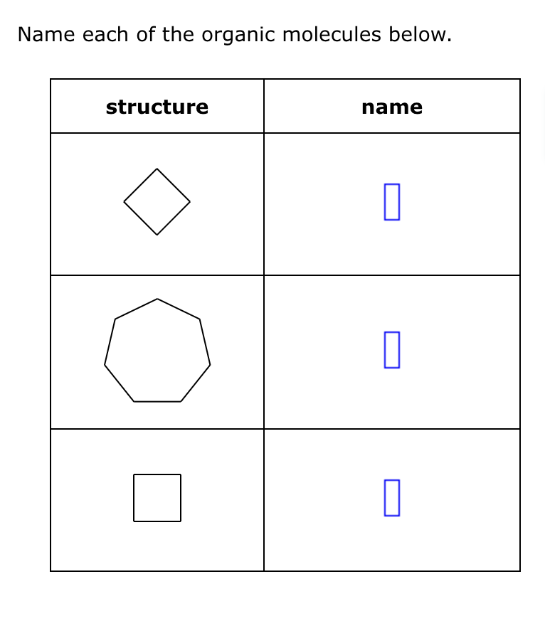 Solved Name each of the organic molecules below. | Chegg.com