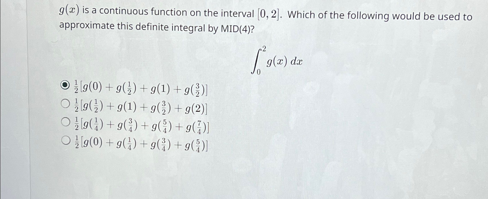 Solved g(x) ﻿is a continuous function on the interval 0,2. | Chegg.com