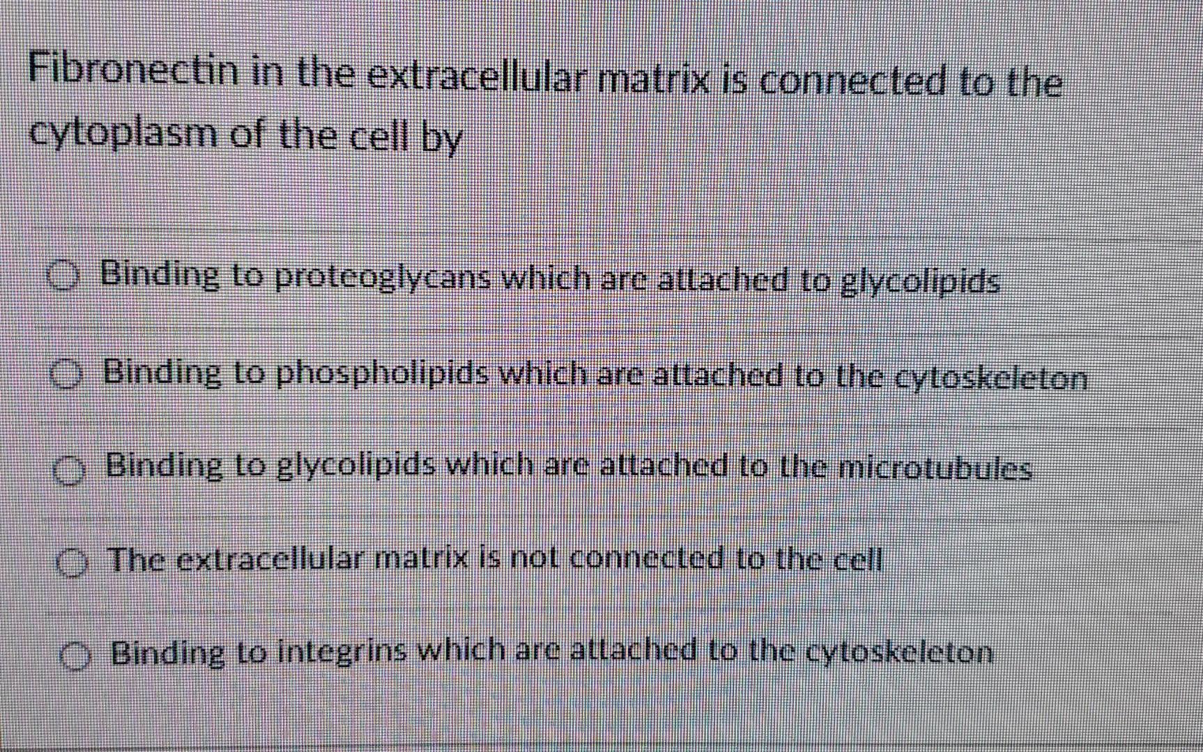 Solved Fibronectin in the extracellular matrix is connected | Chegg.com