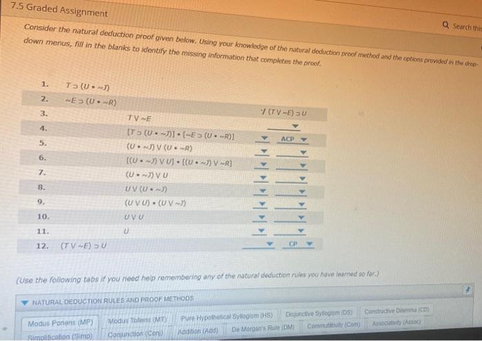 7.5 Graded Assignment Consider the natural deduction | Chegg.com