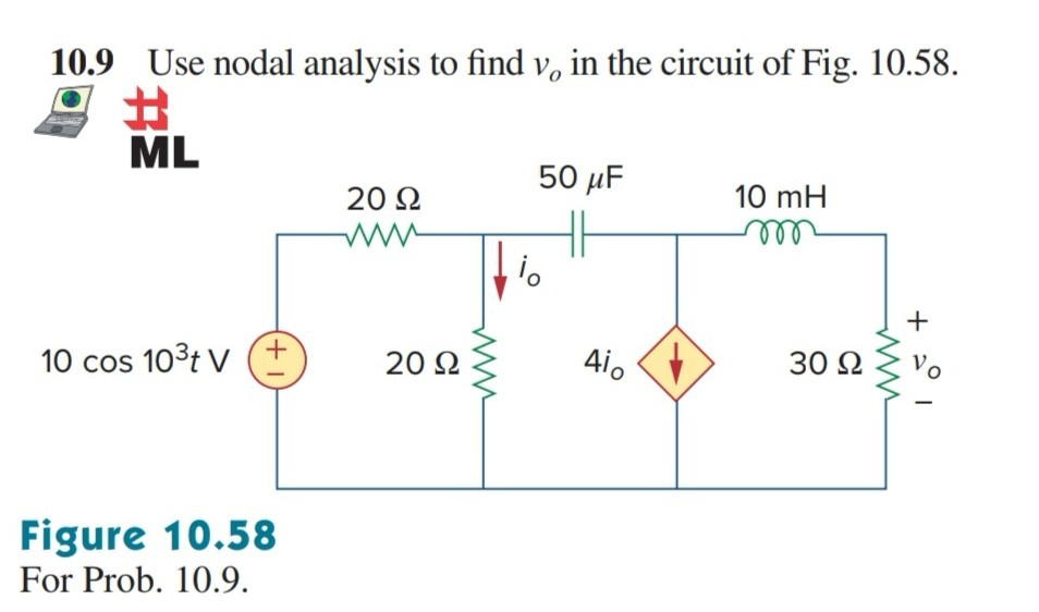Solved 10.9 Use nodal analysis to find v, in the circuit of | Chegg.com