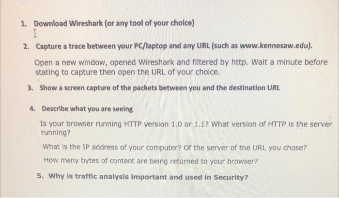 Solved 1. Download Wireshark (or any tool of your choice) 1 | Chegg.com