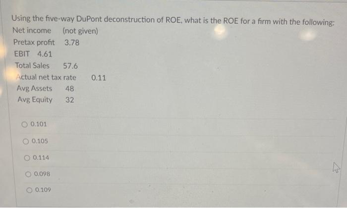 Solved Using the five-way DuPont deconstruction of ROE, what | Chegg.com