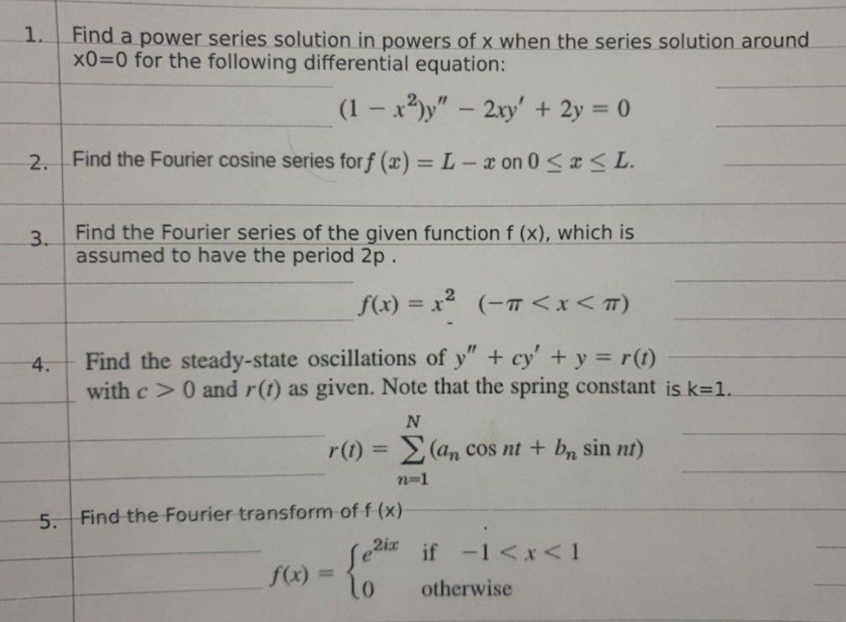 Solved 1. Find a power series solution in powers of x when | Chegg.com
