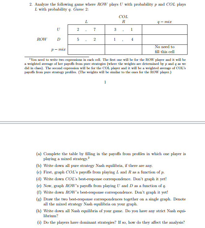 Solved (a) ﻿Complete the table by filling in the payoffs | Chegg.com