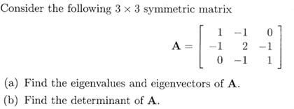Solved Consider the following 3 x 3 symmetric matrix A = [1 | Chegg.com