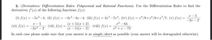 Solved 2. (Derivatives: Differentiation Rules: Polynomial | Chegg.com