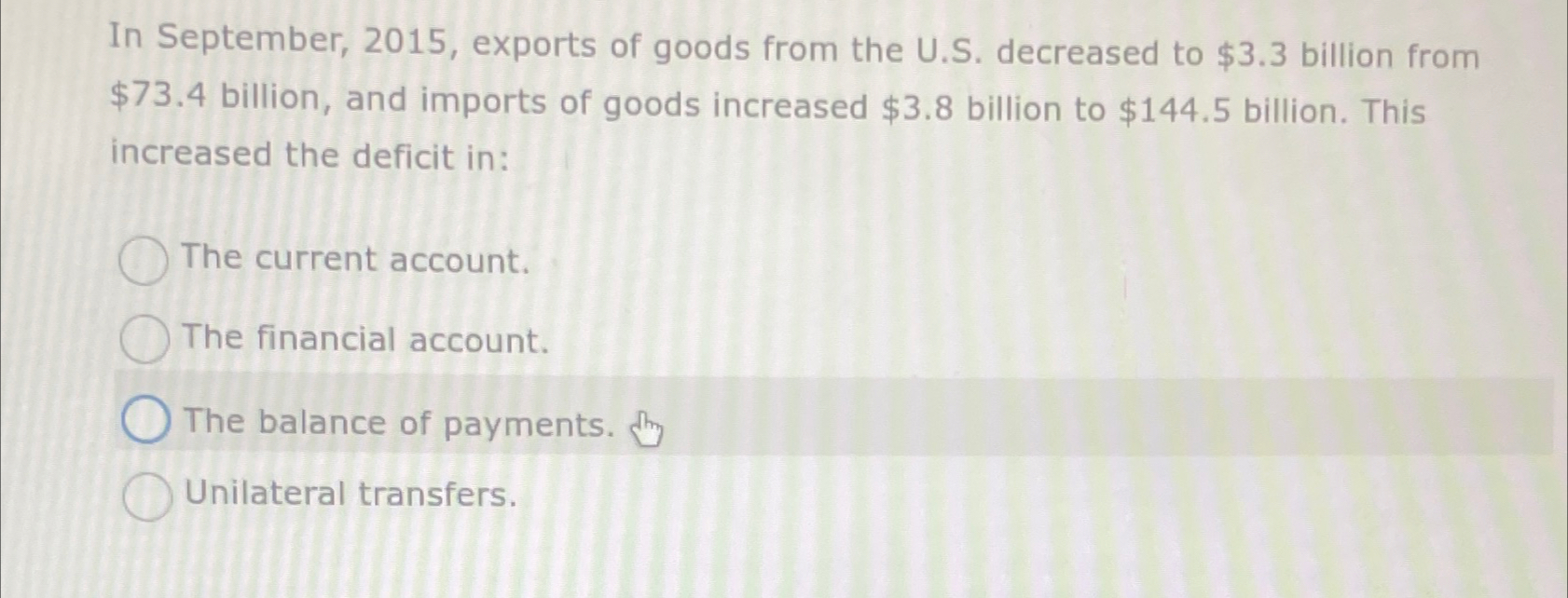 Solved In September, 2015, ﻿exports of goods from the U.S. | Chegg.com
