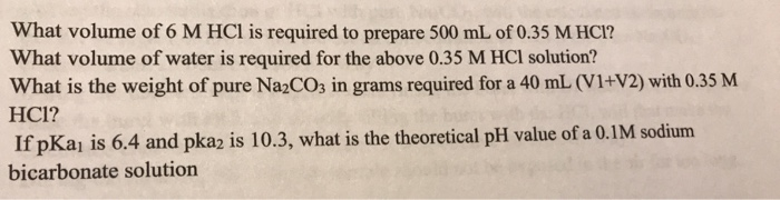 Solved What volume of 6 M HCl is required to prepare 500 mL | Chegg.com