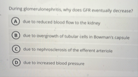 Solved During glomerulonephritis, why does GFR eventually | Chegg.com