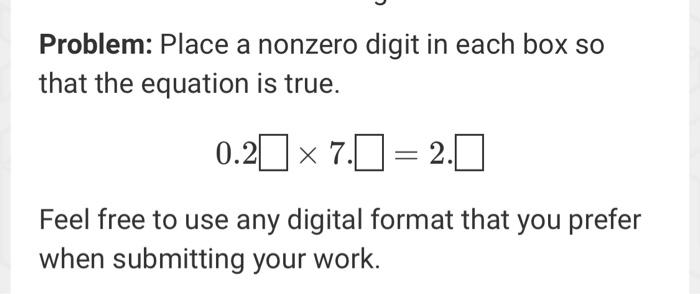 Problem: Place a nonzero digit in each box so that | Chegg.com