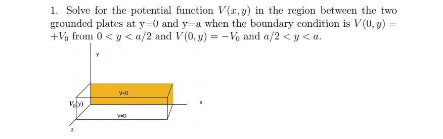 Solved 1. Solve for the potential function V(x,y) in the | Chegg.com
