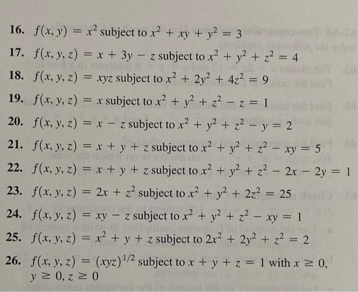 Solved 7–26. Lagrange multipliers Each function f has an | Chegg.com