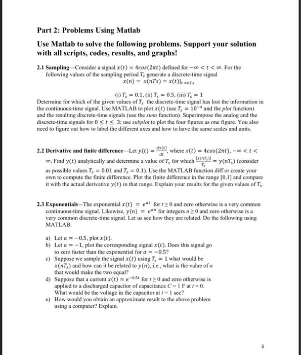Solved whos Name Fs "Signal Generation using Matlab" Part 1: | Chegg.com