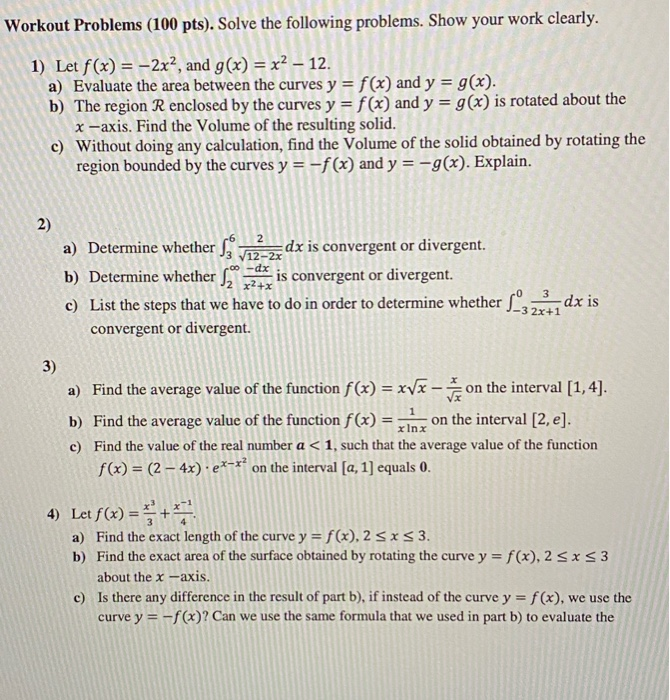 Workout Problems (100 pts). Solve the following | Chegg.com