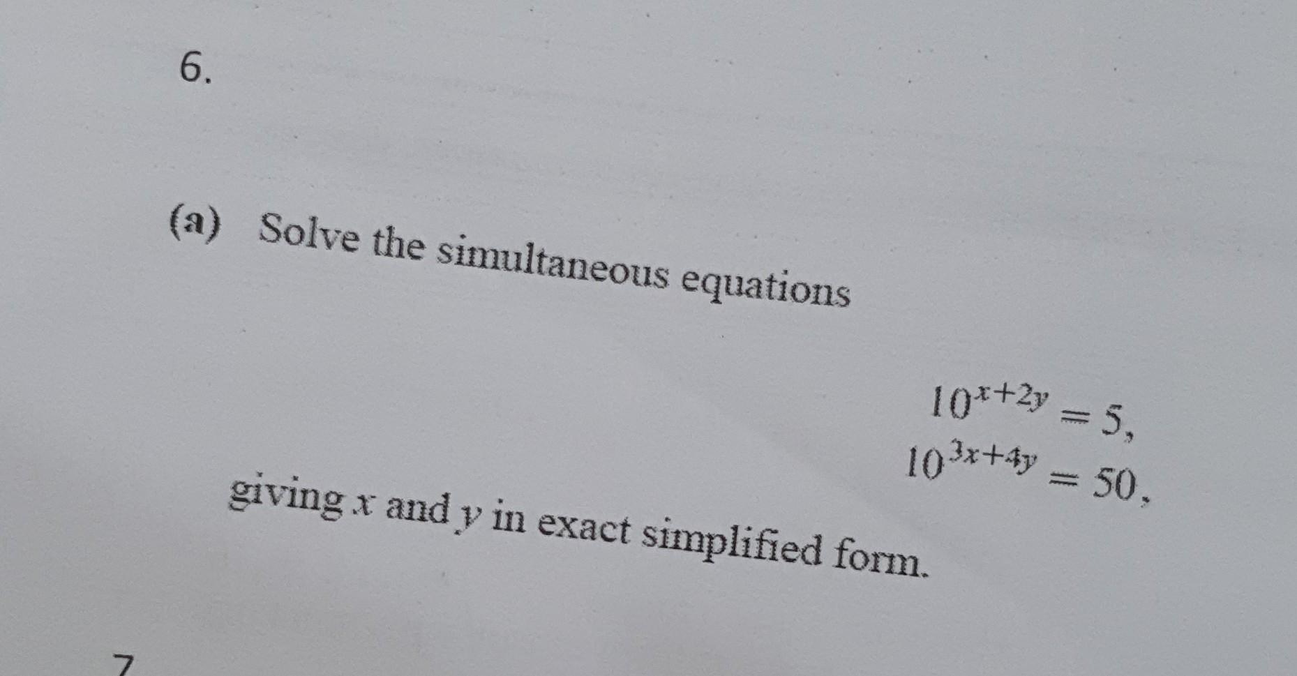 Solved (a) Solve the simultaneous equations | Chegg.com