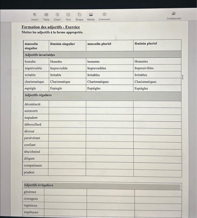 Insert Formation des adjectifs - Exercice Mettez les | Chegg.com